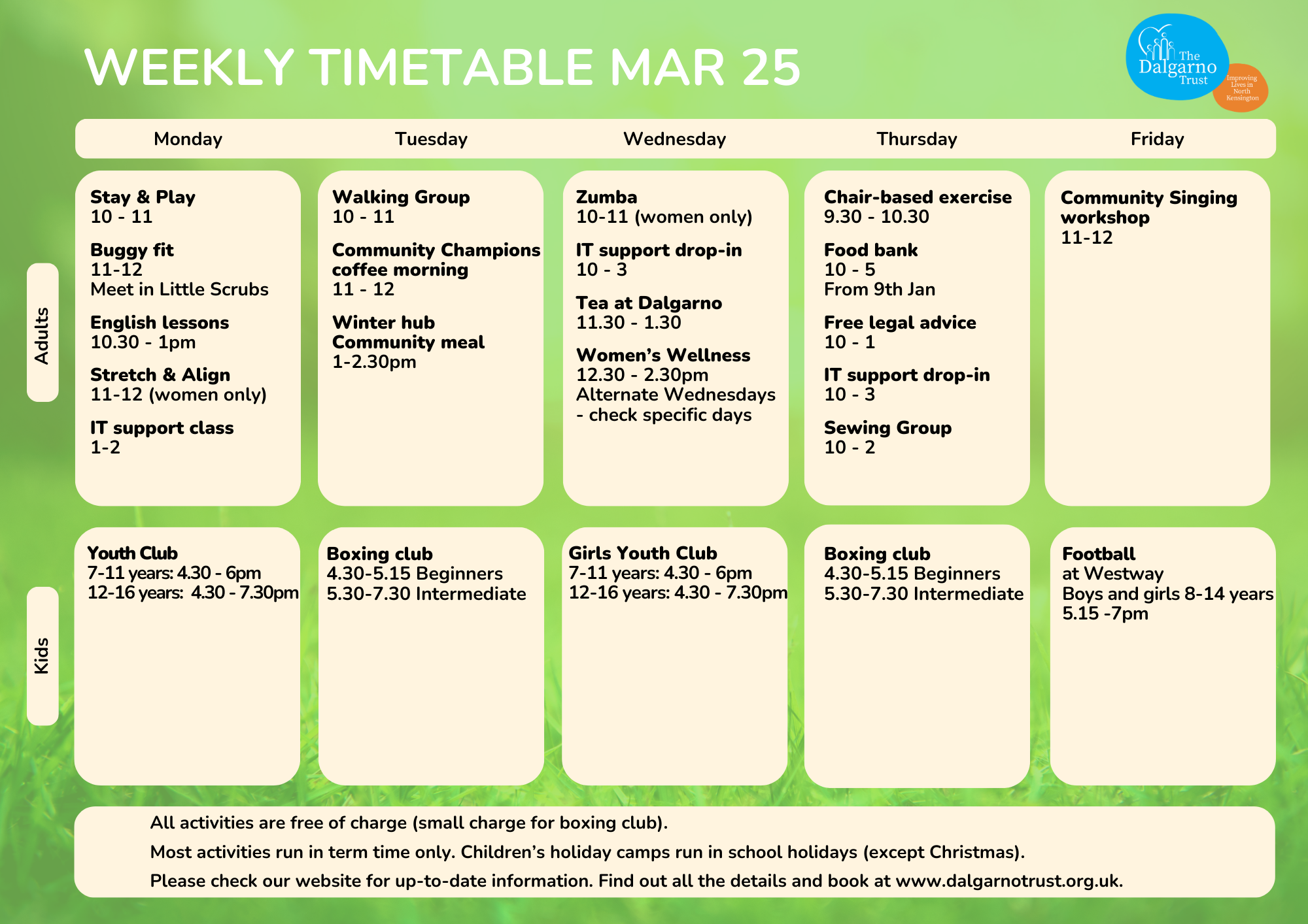 March Weekly Timetable - The Dalgarno Trust
